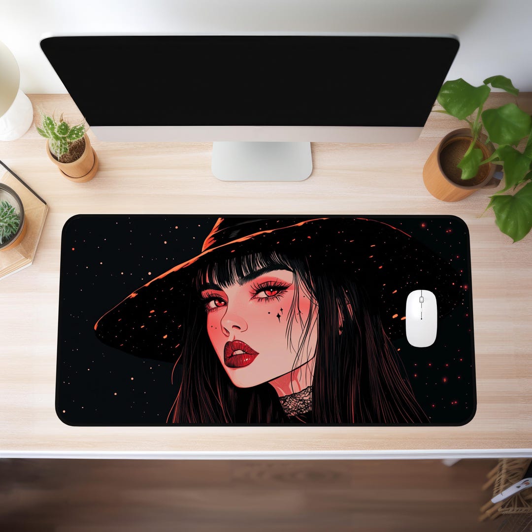 Witch Girl Mouse Pad – Gothic Witch Desk Mat, Dark Feminine Office ...