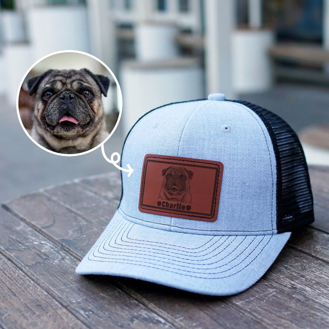 Custom Dog/cat Hat, Custom Pet Photo Trucker Cap, Leather Patch ...