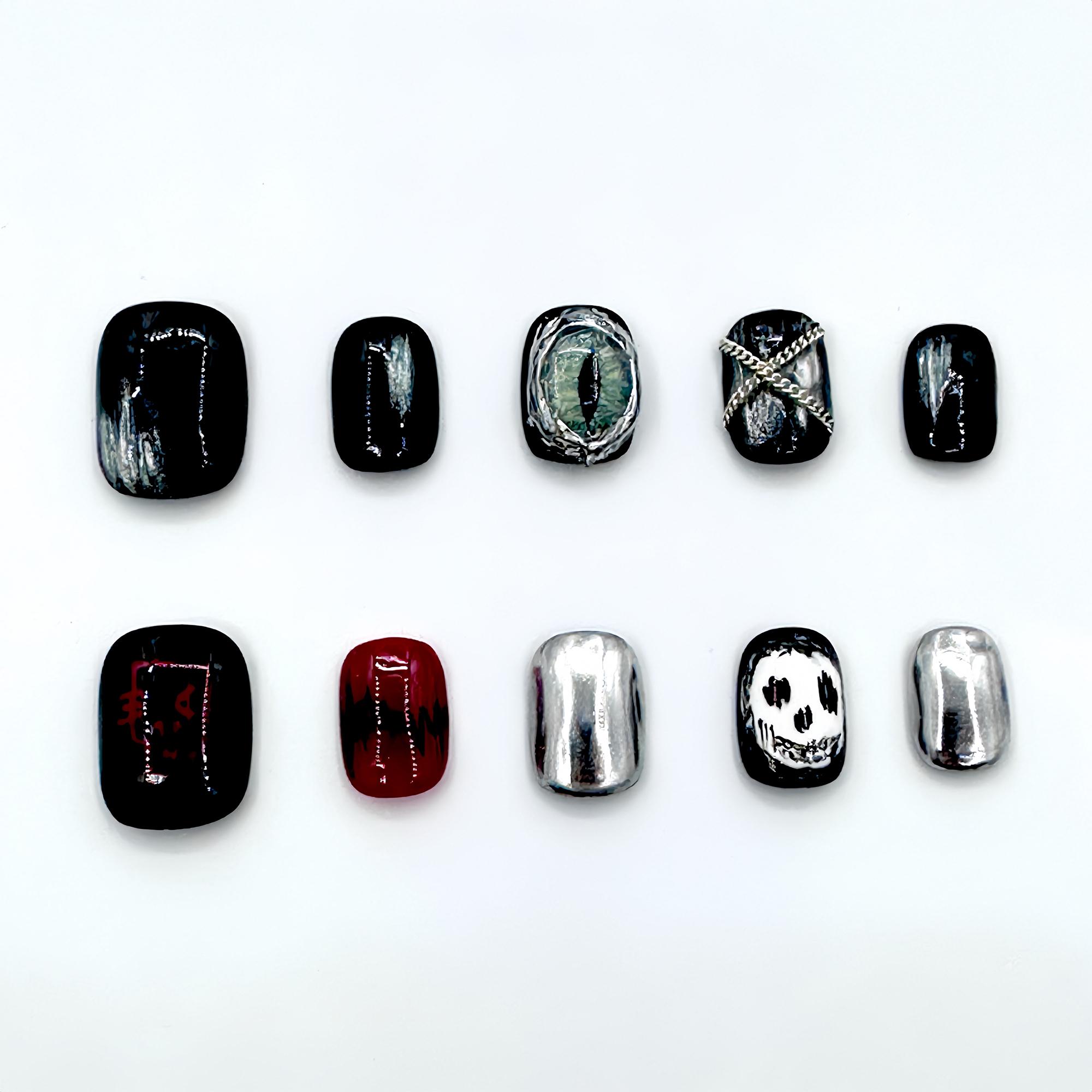Black Gothic Press-on Nails Short Nails Gothic Fake Nails Goth False ...