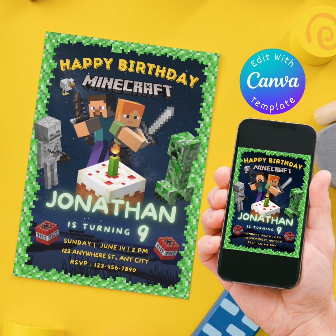 Editable Minecraft Birthday Invitation Kids Minecraft Characters Bday ...