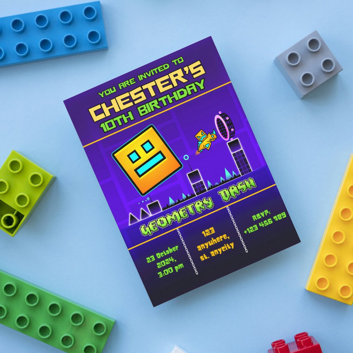 Editable Geometry Dash Birthday Invitation Kids Geometry Dash ...