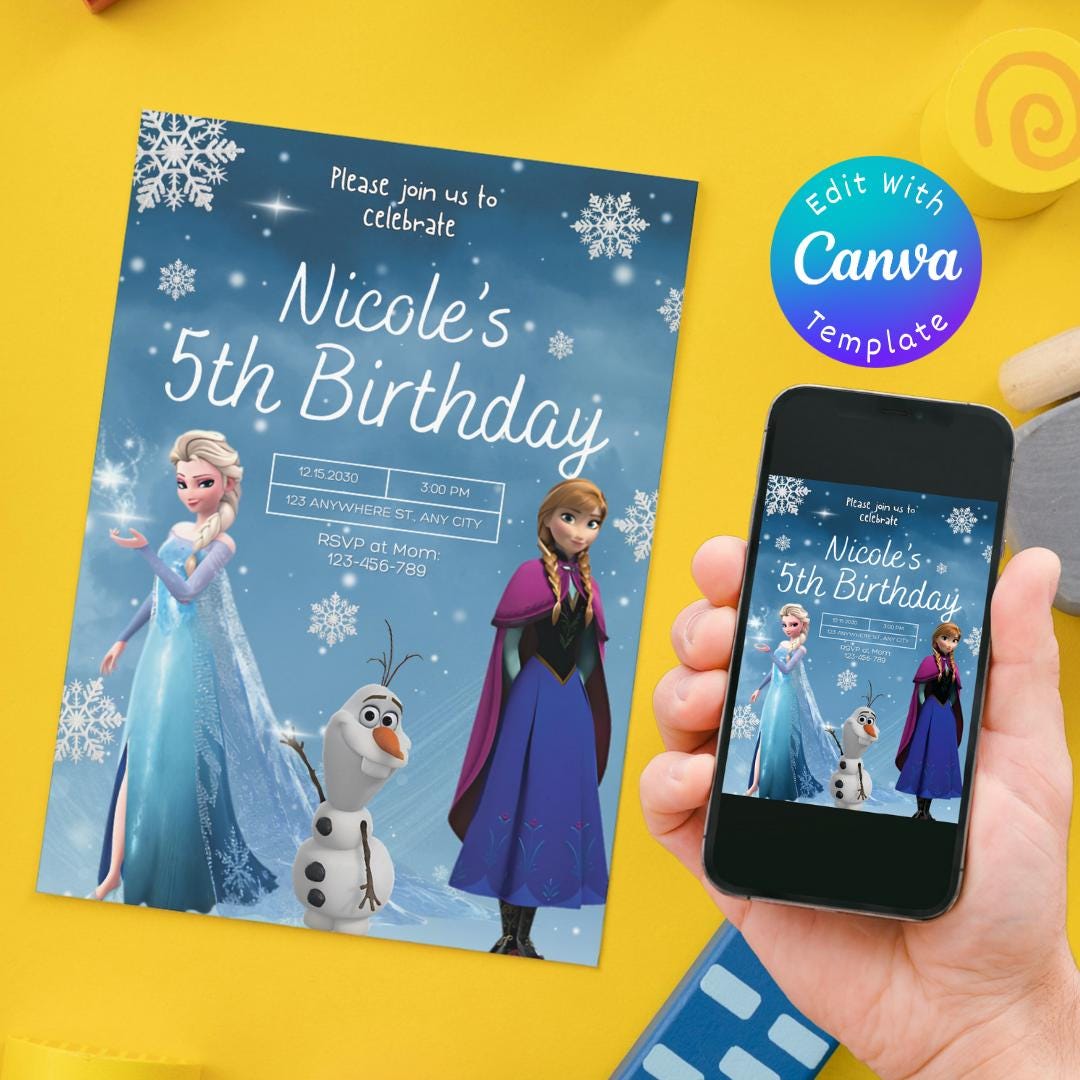 Editable Frozen Birthday Invitation Girl Frozen Princess Else Bday