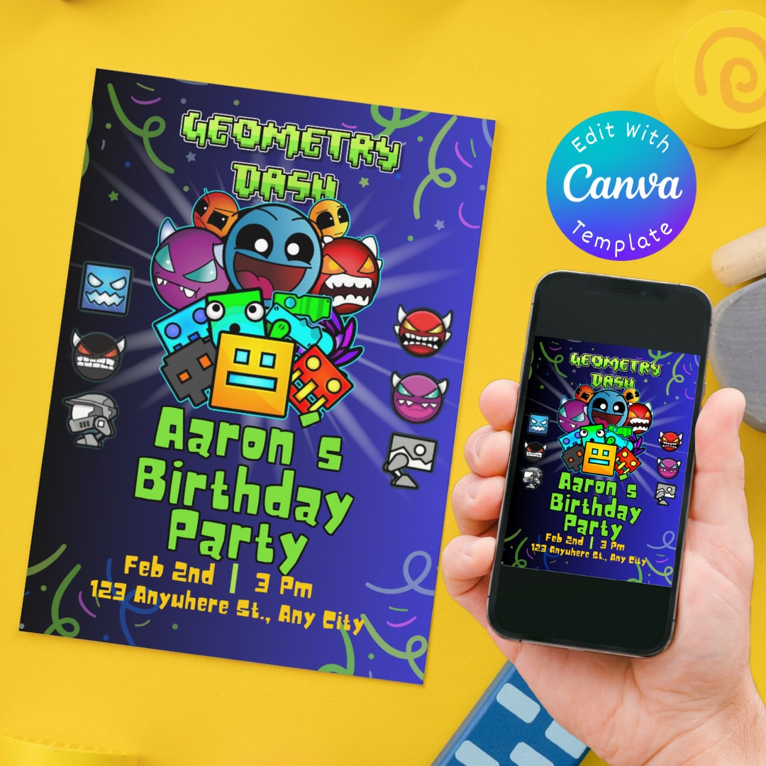 Editable Geometry Dash Birthday Invitation Kids Geometry Dash ...