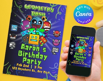 Editable Geometry Dash Birthday Invitation Kids Geometry Dash ...