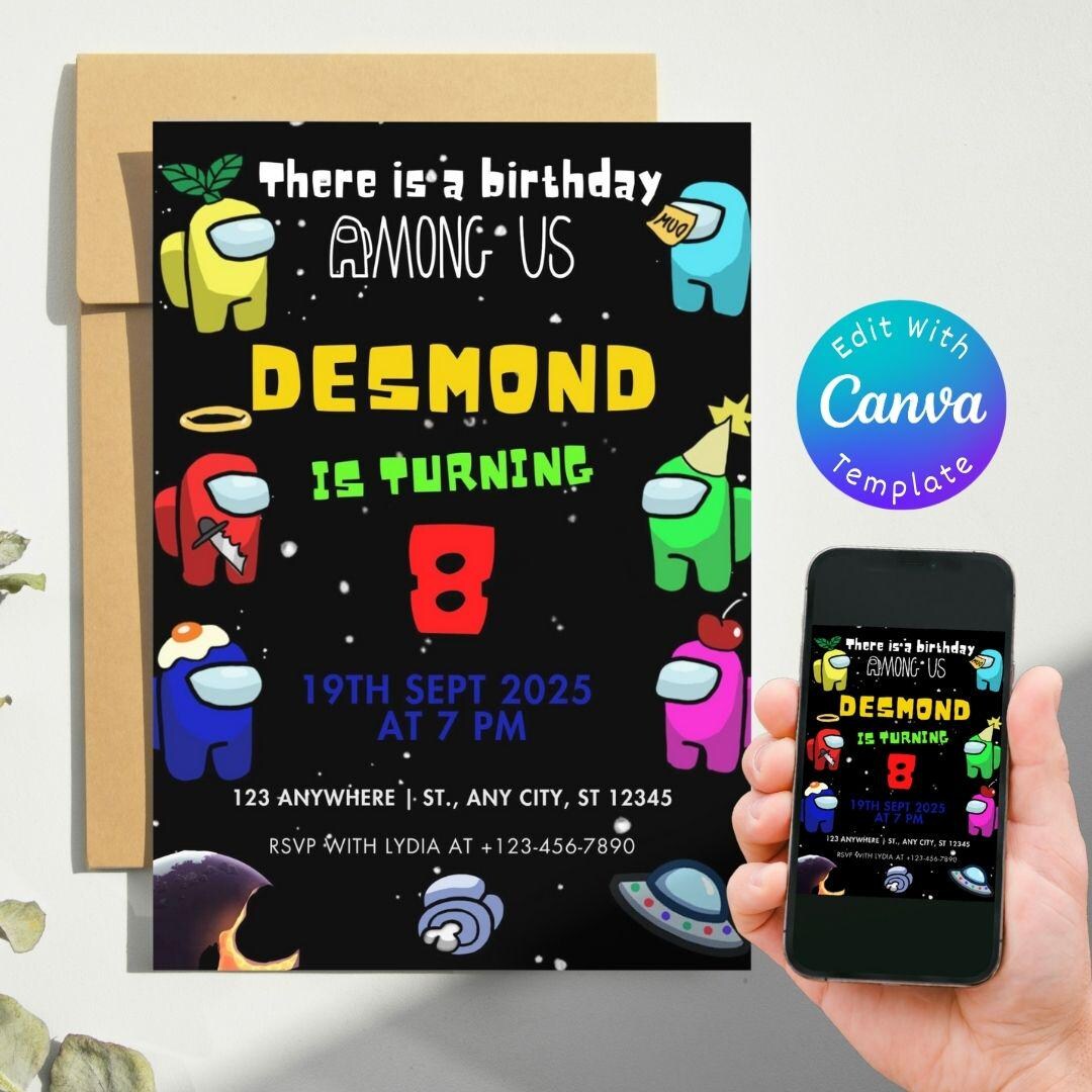 Editable Among Us Birthday Invitation Kids Birthday Gift Digital Party ...