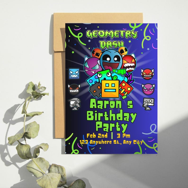 Editable Geometry Dash Birthday Invitation Kids Geometry Dash ...