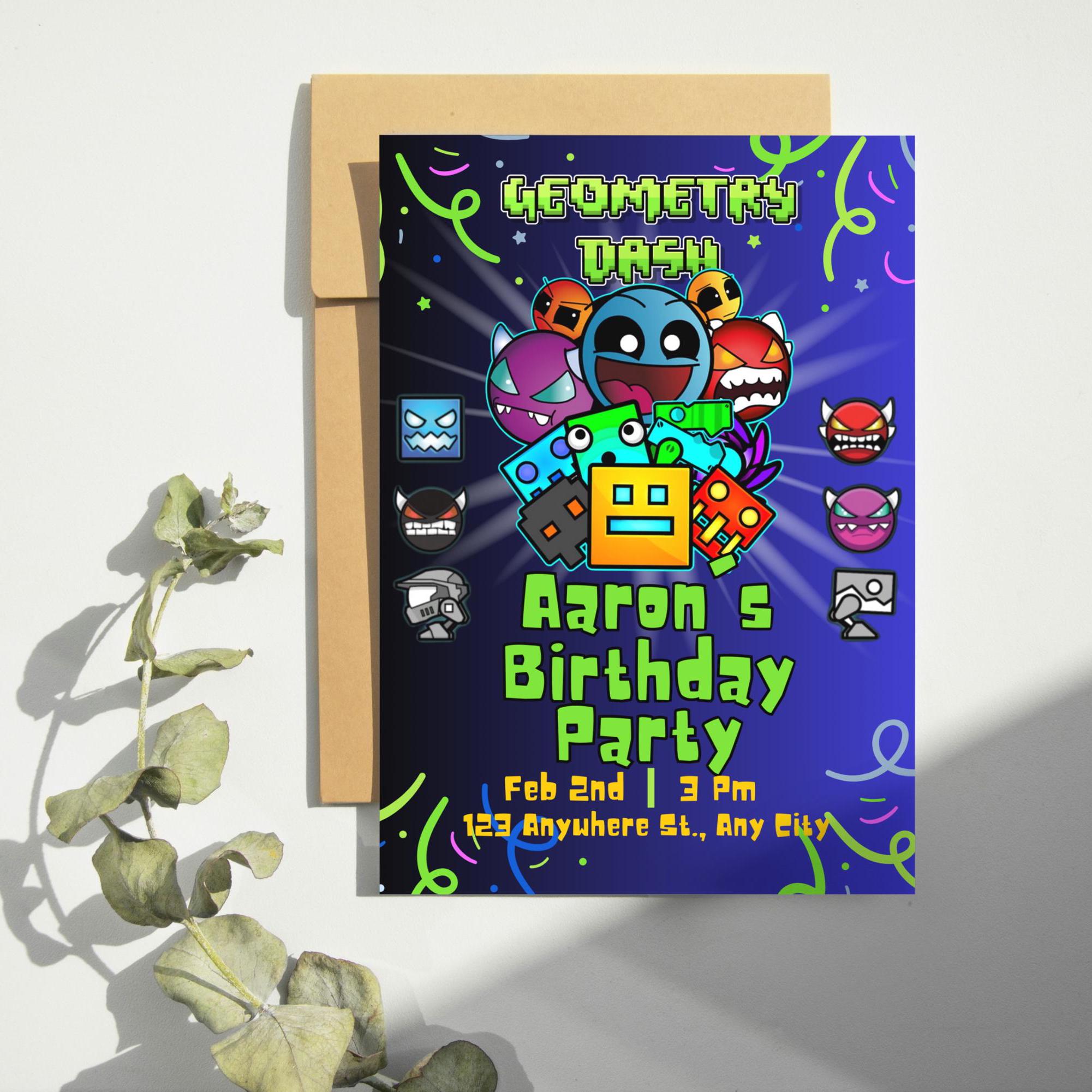 Editable Geometry Dash Birthday Invitation Kids Geometry Dash ...