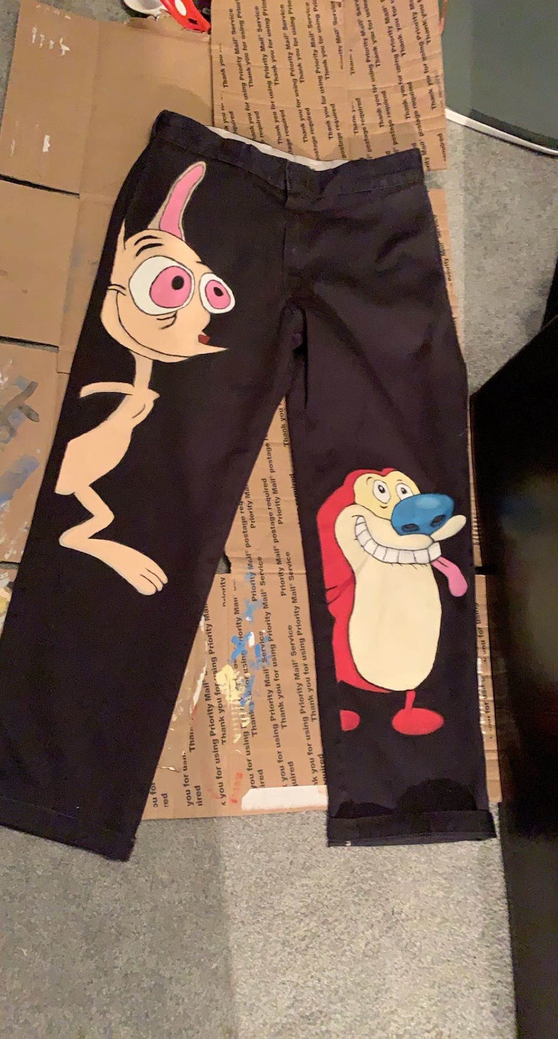 Custom 1of1 Ren and Stimpy Hand Painted Pants - Etsy