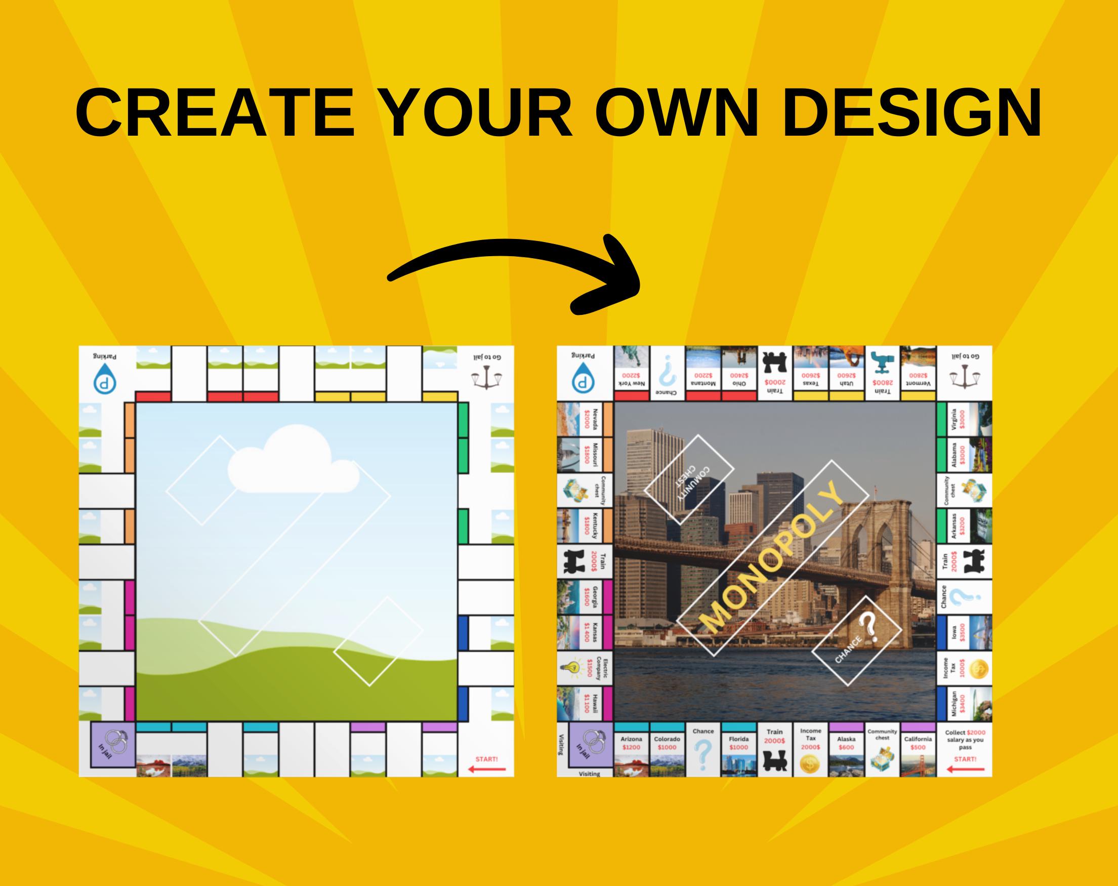 Custom Printable Monopoly Template Personalized Game Board DIY Canva ...