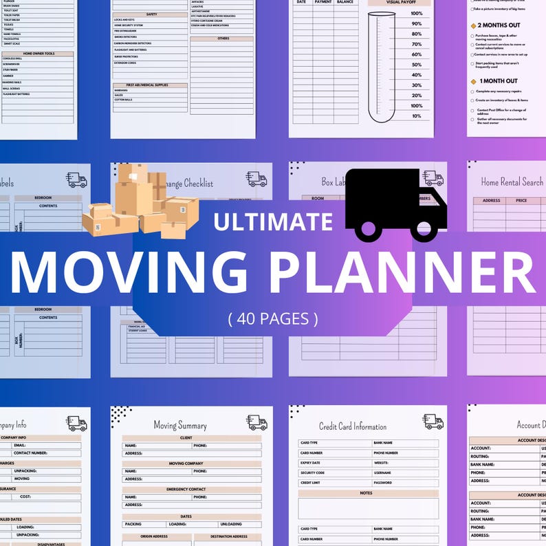 Moving Checklist | Moving Planner | Moving Binder | Moving Out Planner ...