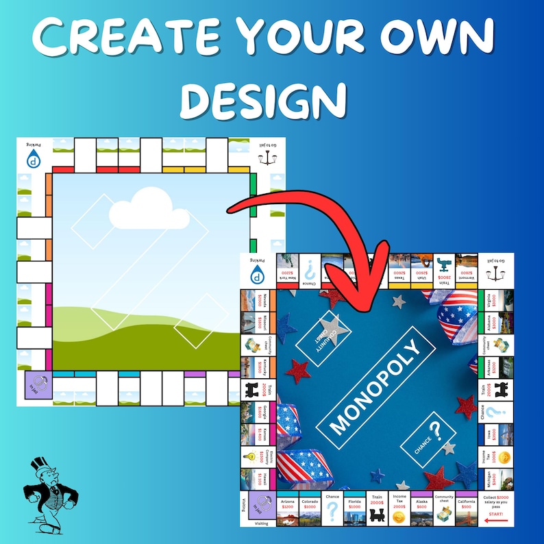 Editable Monopoly Template Canva Gameboard DIY Game Personalized ...