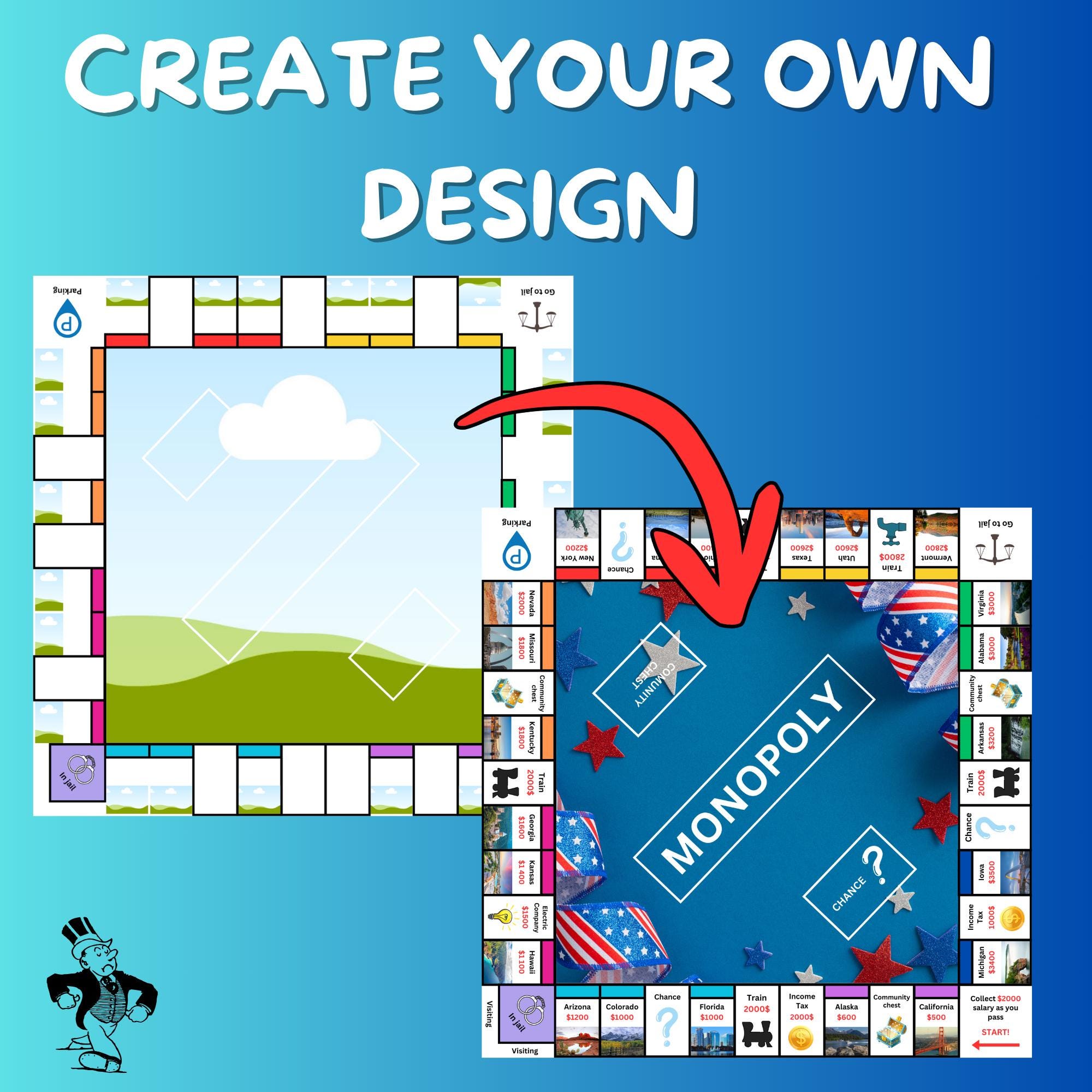 Editable Monopoly Template Canva Gameboard DIY Game Personalized ...