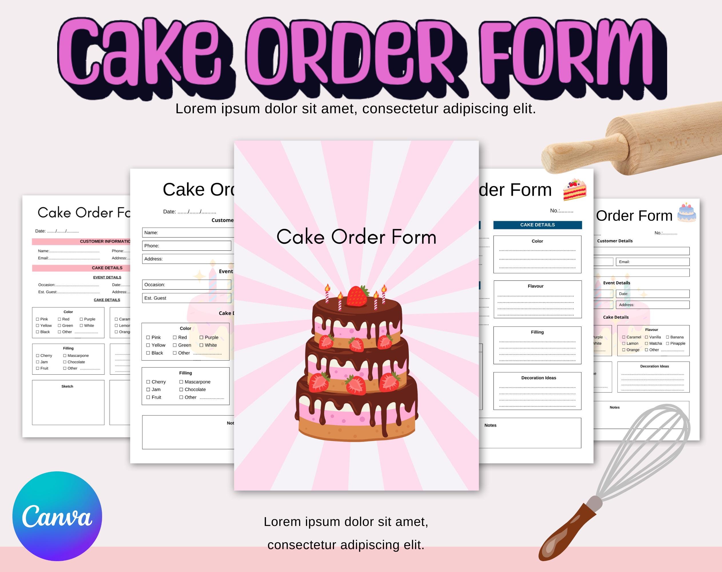 Cake Order Form, Order Form, Cake Order Form Template, Bakery Order ...