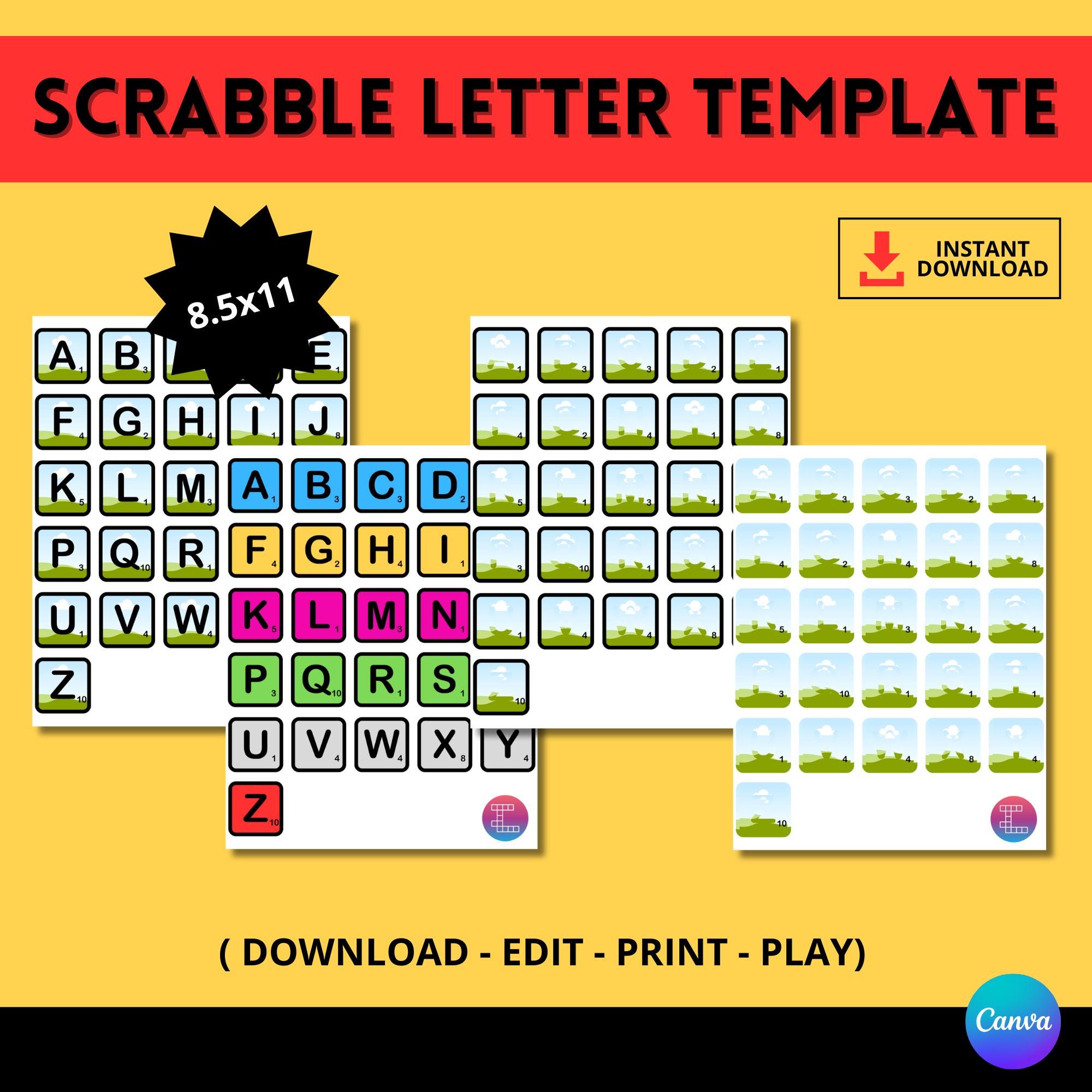 Scrabble Letter Template, DIY Game Board, Canva Editable (printable) - Etsy