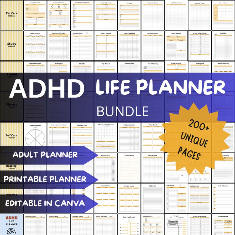 ADHD Lifetime Planner, Goal Setting Workbook, Life Organizer ...