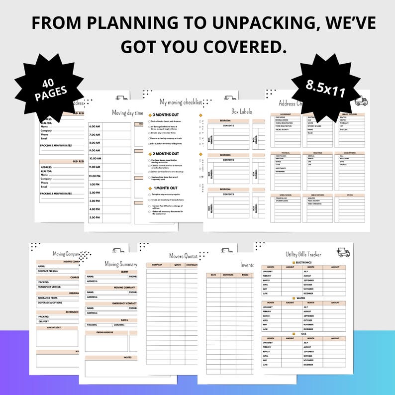 Moving Checklist | Moving Planner | Moving Binder | Moving Out Planner ...