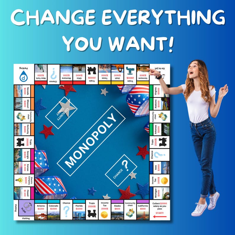 Editable Monopoly Template Canva Gameboard DIY Game Personalized ...
