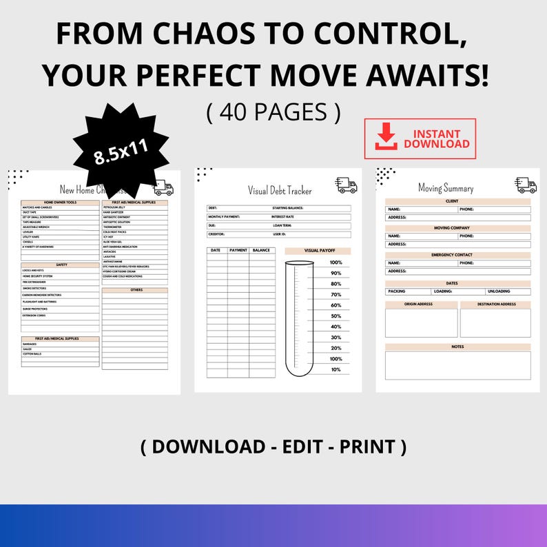 Moving Checklist | Moving Planner | Moving Binder | Moving Out Planner ...