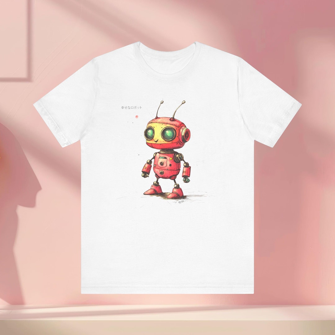 Happy Cartoon Robot Sketch Art Unisex Tee, Cute Robot Tshirt, Funny ...