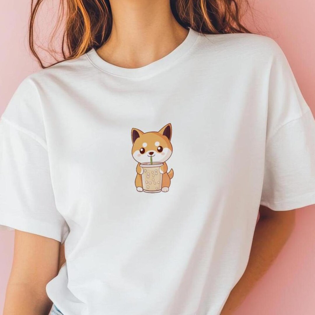 Funny Shibu Inu Drinking Boba DOGE Unisex Tee - Cute Dog Lover Gift ...