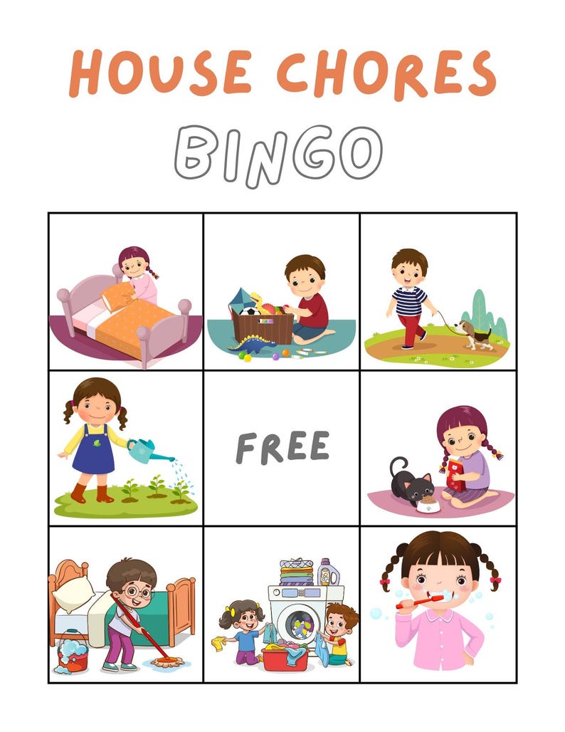 Kids House Chores Bingo Pdf Classroom Bingo Family Bingo Printable Game ...