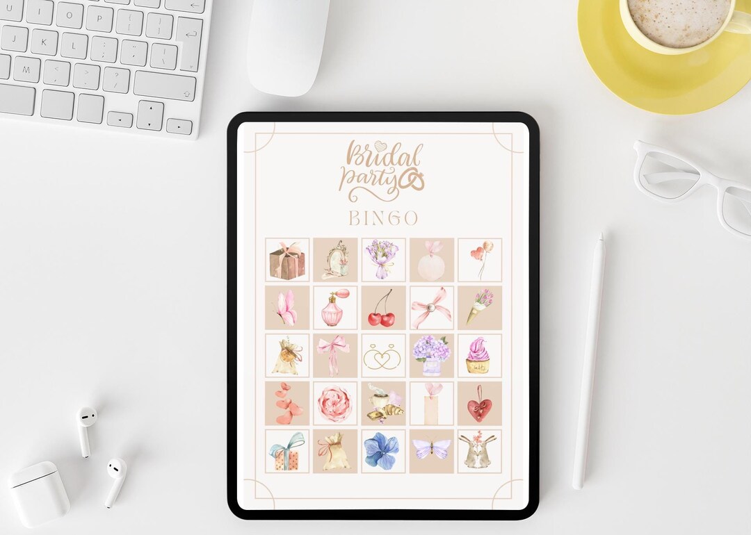 Aesthetic Bridal Party Bingo Game Printable Bingo Game Bingo Cards ...