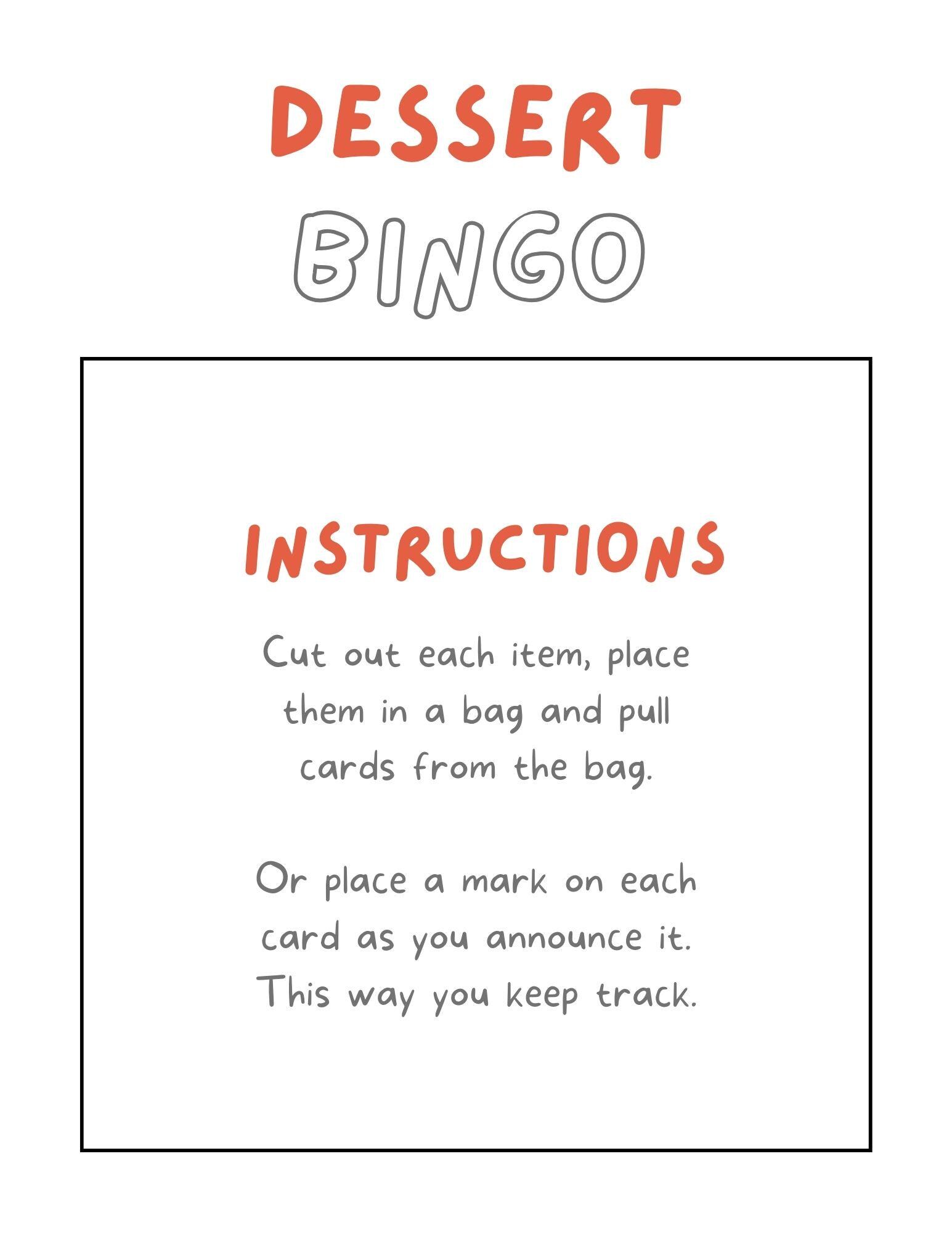 Dessert Bingo Classroom Bingo for Preschool for Kids for Teacher ...