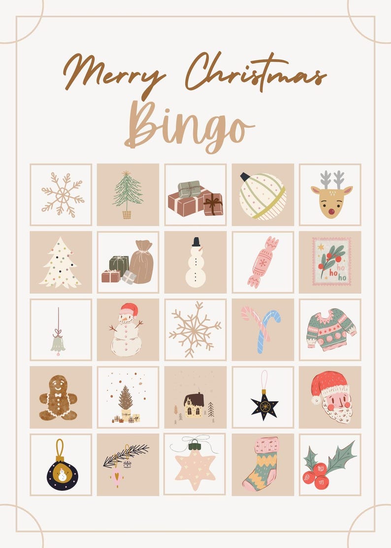 Aesthetic Christmas Bingo Game Family Bingo Game Digital Bingo Card ...