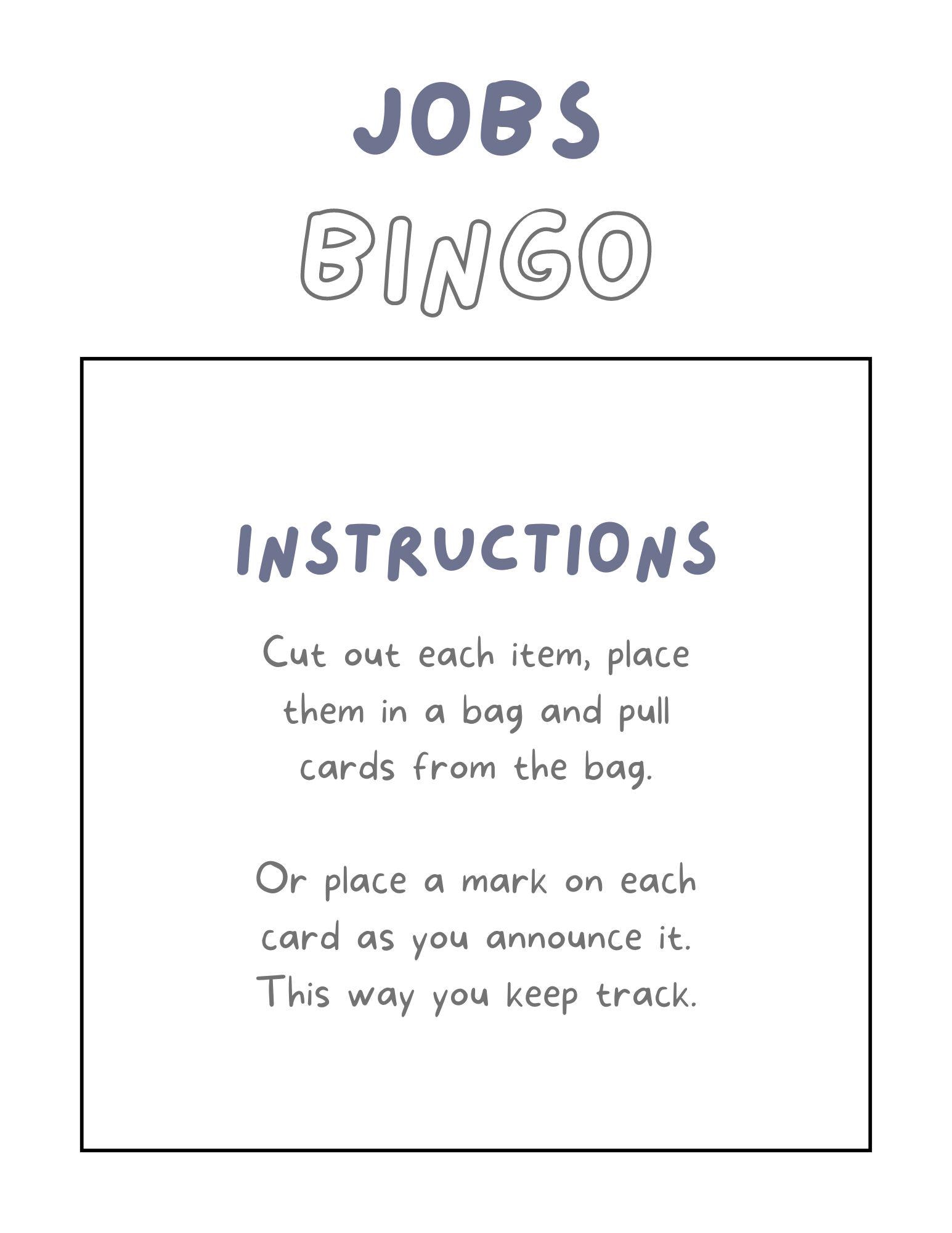 Jobs Bingo Game for Kids Bingo Card Printable Bingo Classroom ...