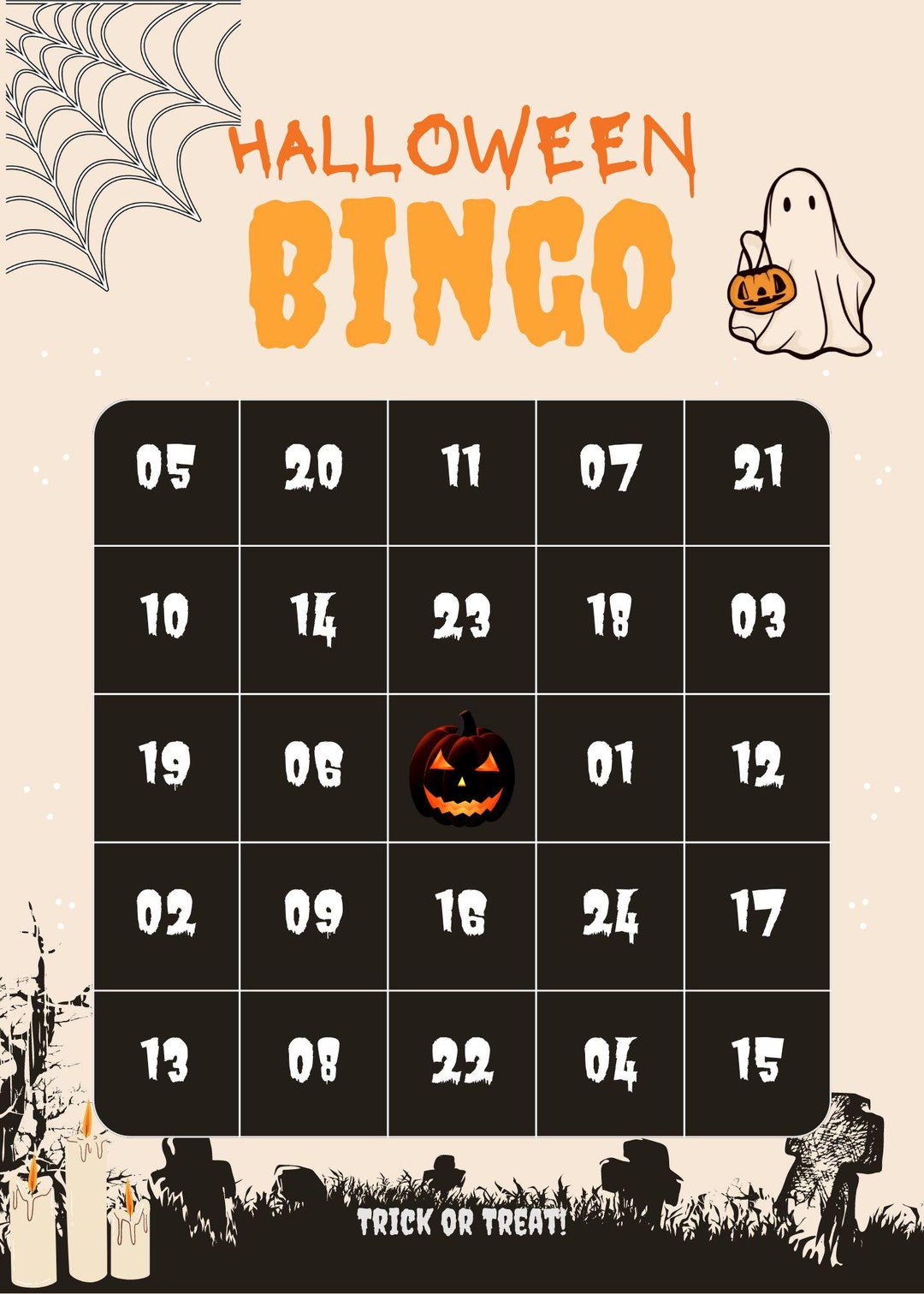 Halloween Bingo Game for Halloween Party Bingo for Adults for Kids for ...