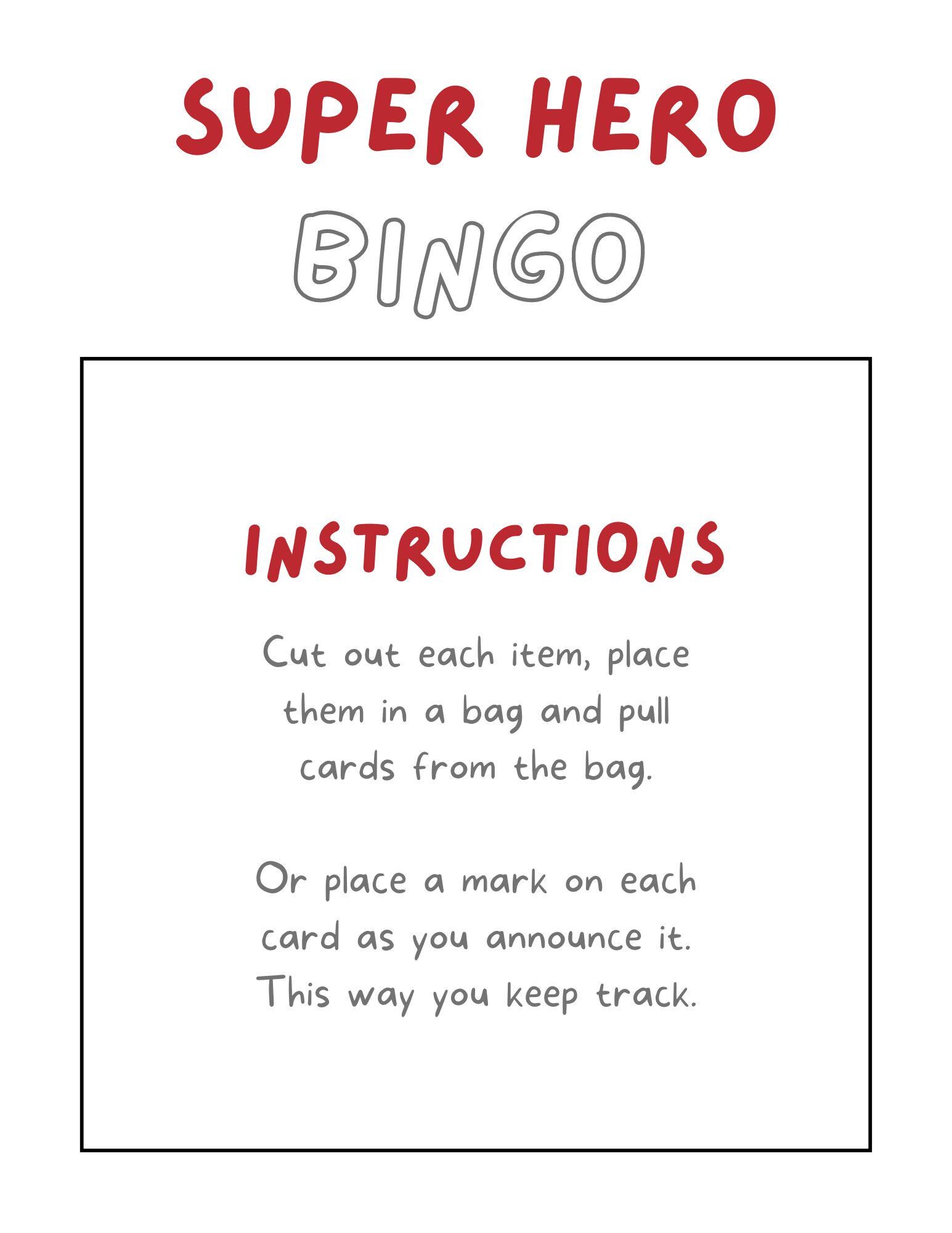 Super Hero Bingo for Kids Printable Bingo Classroom Bingo for Kids ...