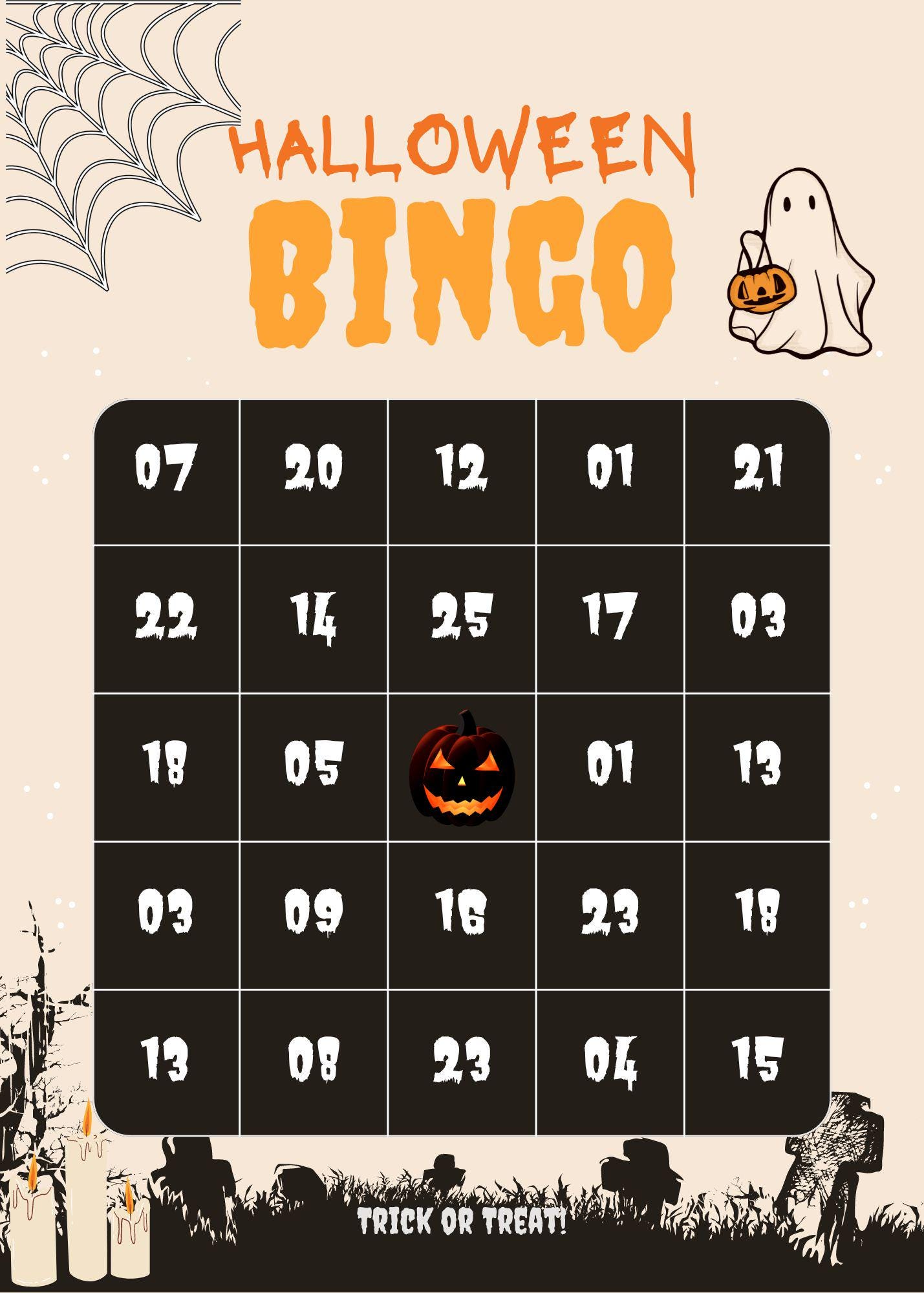 Halloween Bingo Game for Halloween Party Bingo for Adults for Kids for ...
