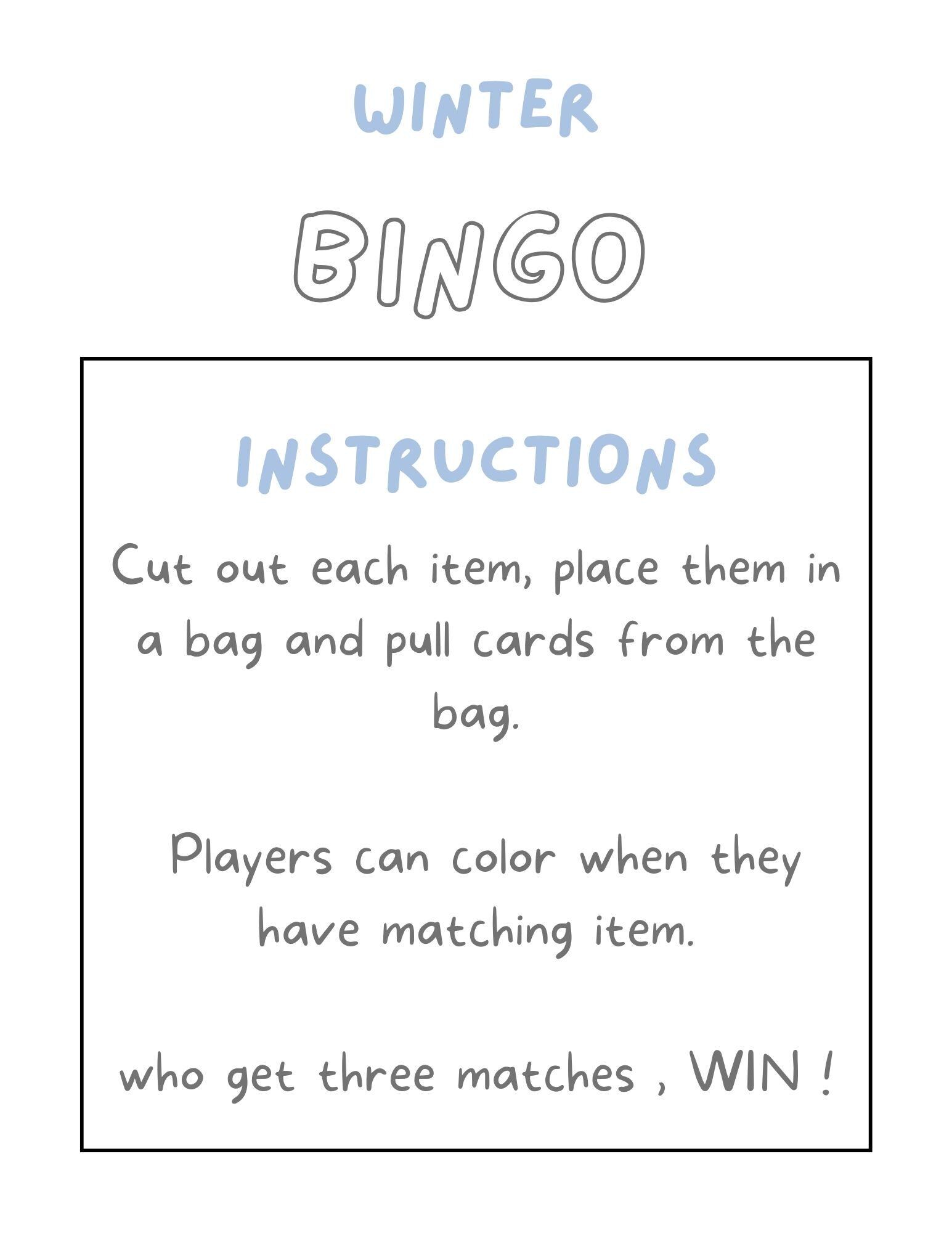 Winter Bingo Game for Kids Printable Bingo for Kids Classroom Bingo ...