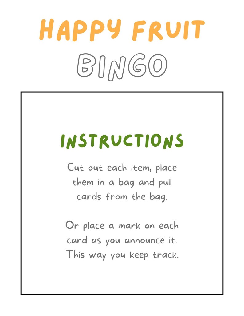 Fruit Bingo for Kids, Summer Activities Homeschool Learner Games for ...