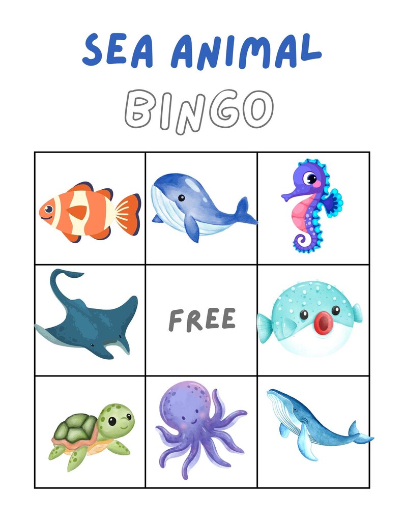 Sea Animal Bingo for Kids Printable Bingo Family Game for Kids ...