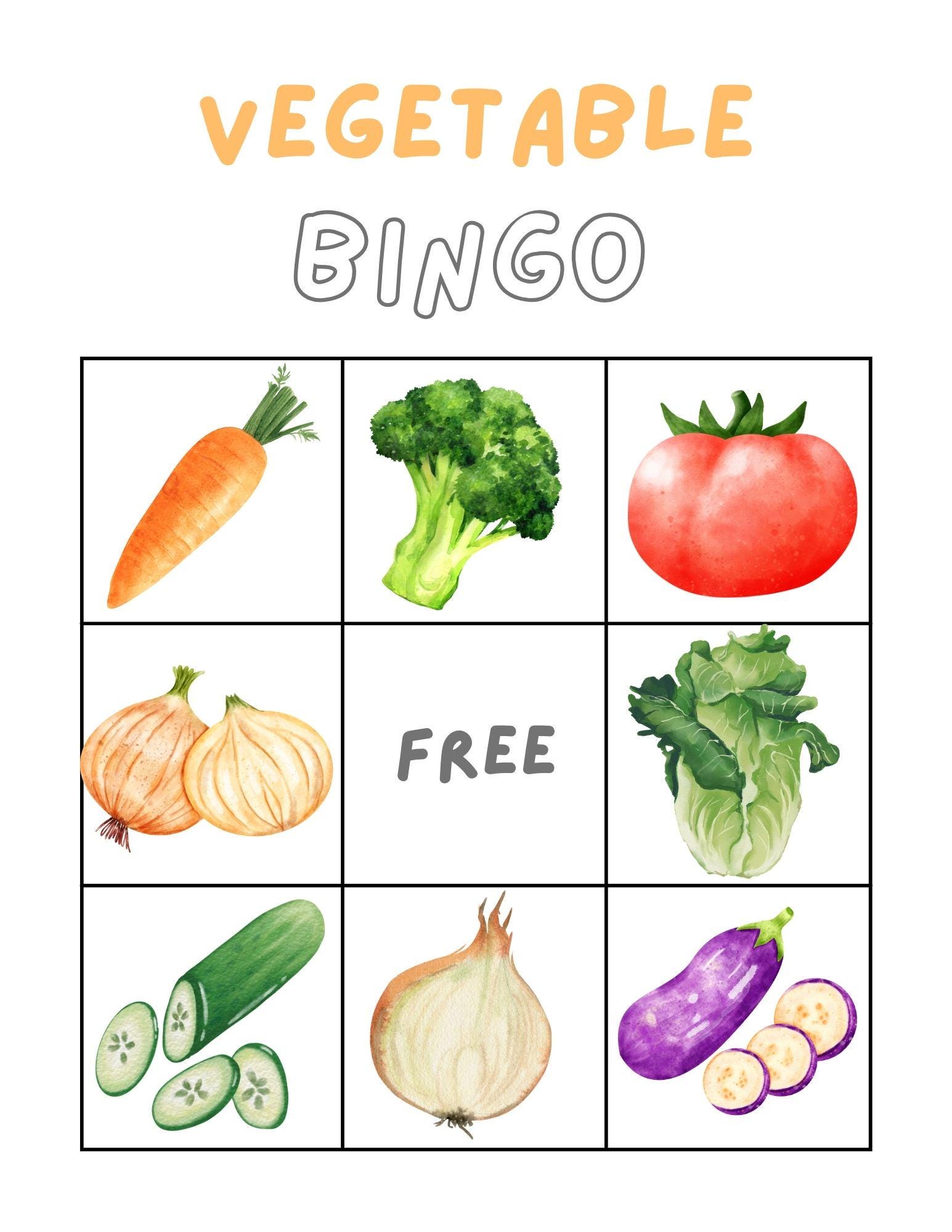 Vegetable Bingo for Kids Classroom Bingo Activities for Kids Toddlers ...