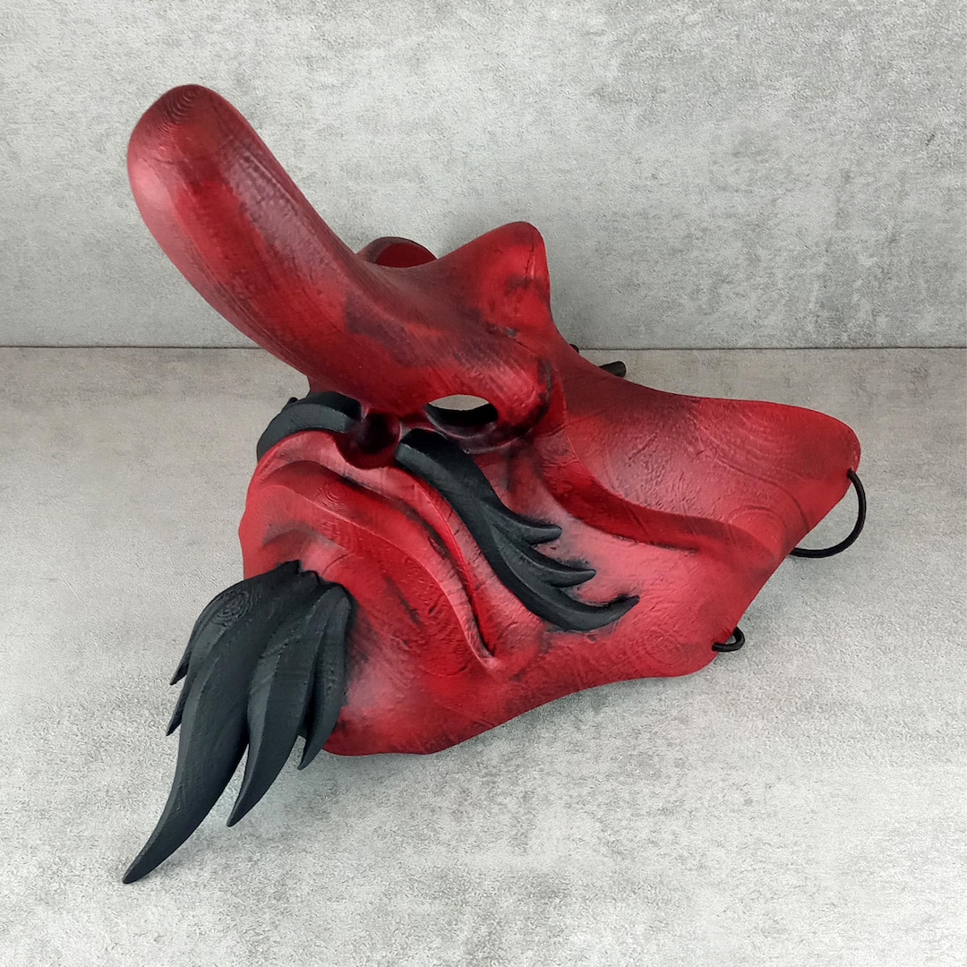 Red Tengu Mask , Traditional Japanese Mask, Wearable Mask, Kabuki Demon ...