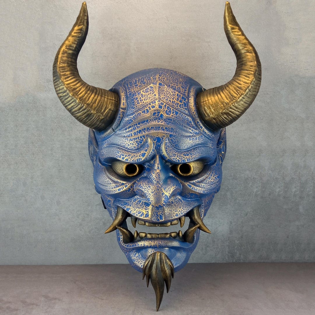 River Demon With a Beard, Blue Hannya Mask,traditional Japanese Mask ...