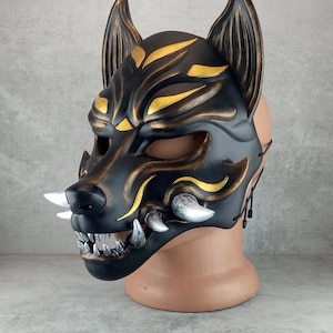 Black and Gold Okami Mask: Japanese Wolf Mask, Kitsune Style - Etsy