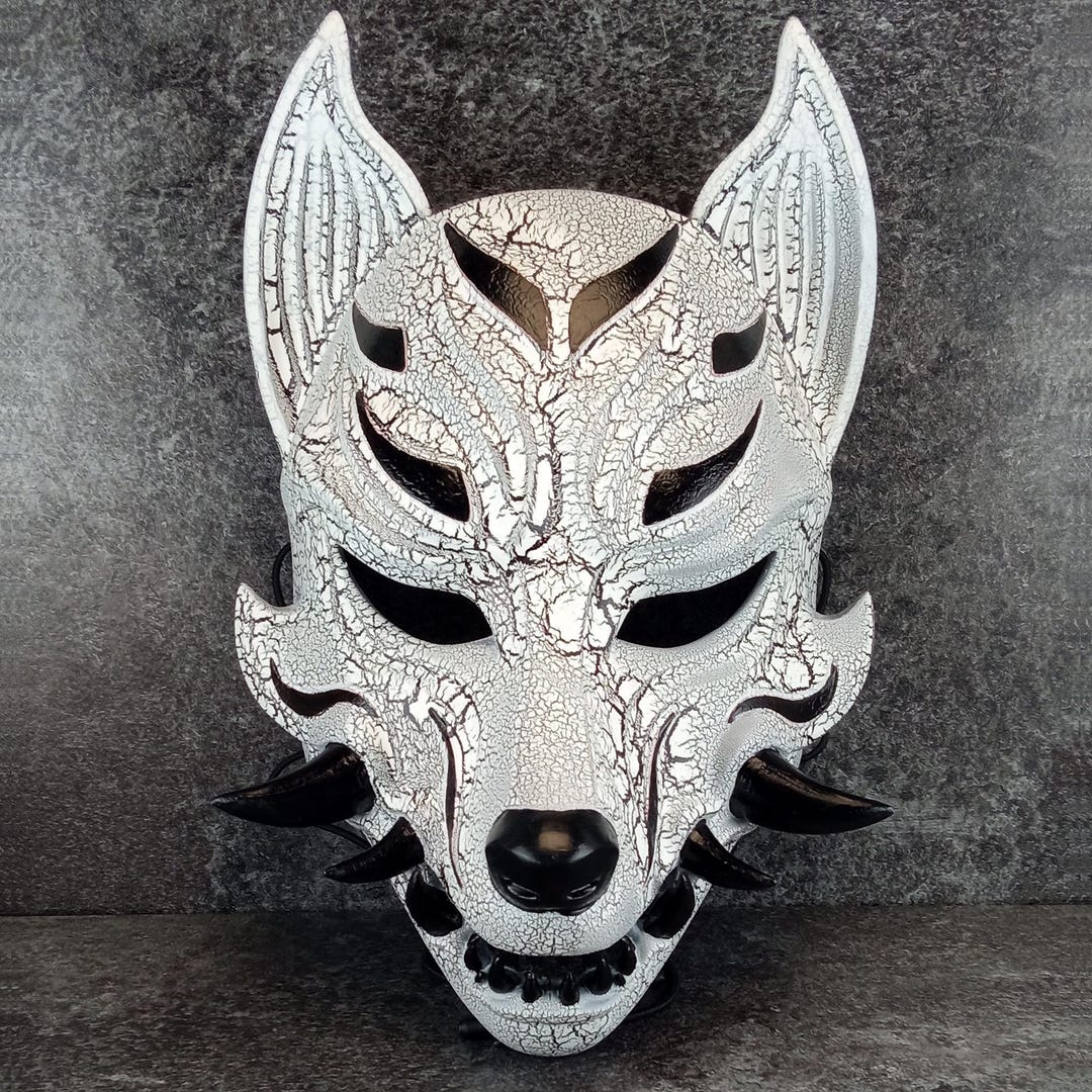 Black and White Okami Mask: Japanese Kitsune Fox Wolf Yokai Mask - Etsy