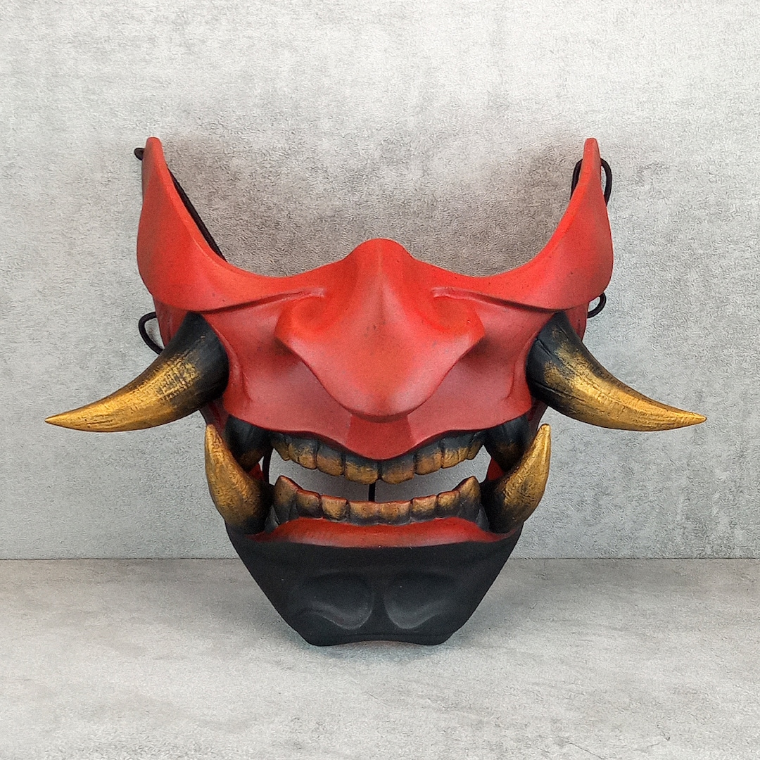 Red-black Samurai Mask, Traditional Japanese Hannya Mask, Wearable Mask ...