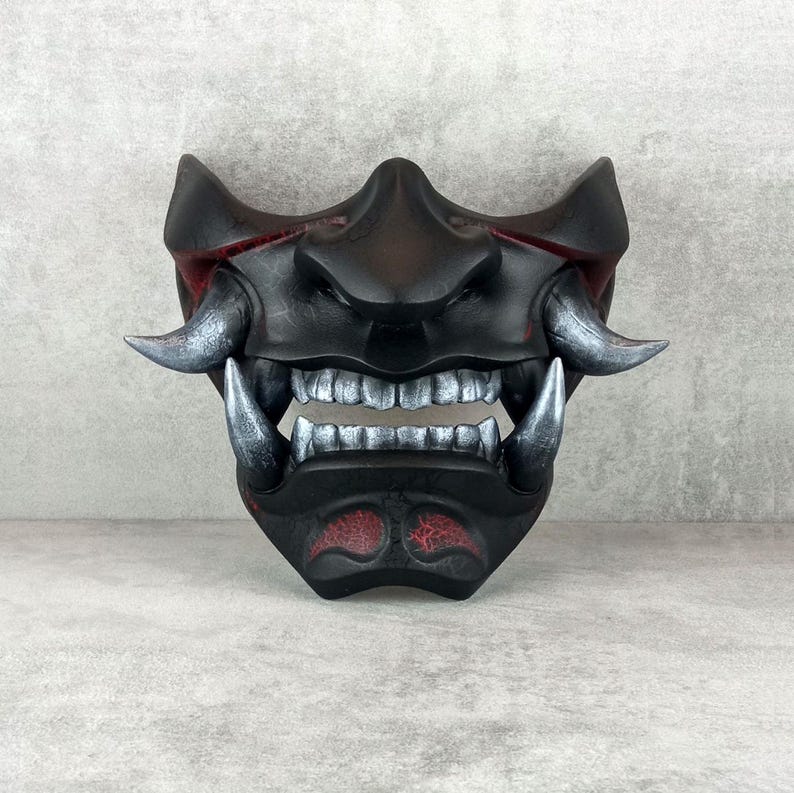 Black With Red Cracks Samurai Mask, Traditional Japanese Hannya Mask ...