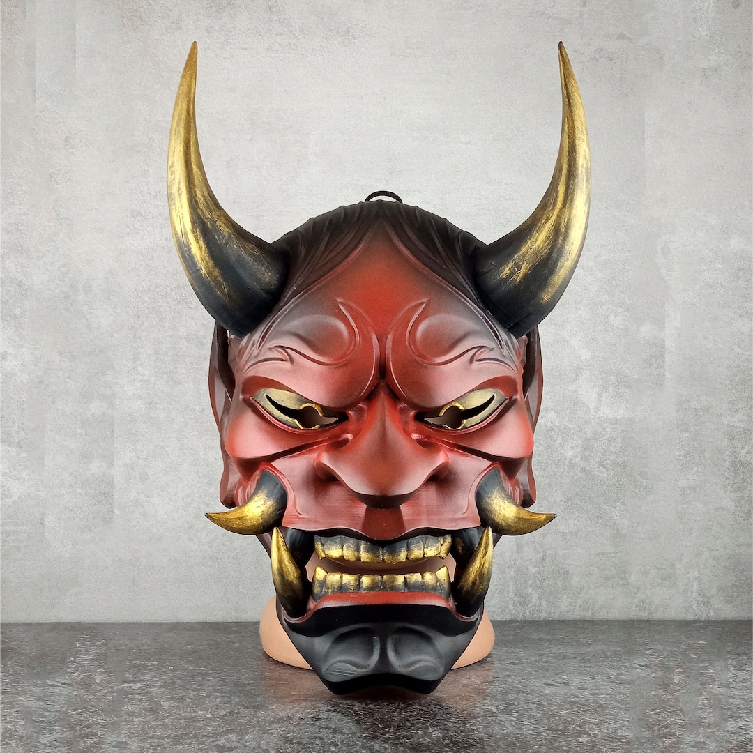 Traditional Japanese Hannya Mask, Red and Black Samurai Mask, Wearable ...