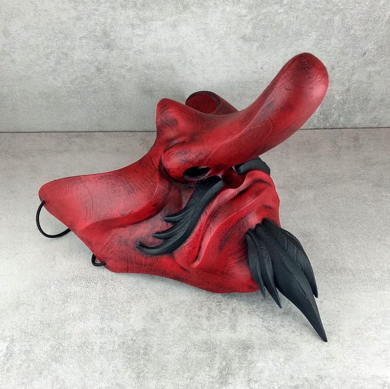 Red Tengu Mask , Traditional Japanese Mask, Wearable Mask, Kabuki Demon ...