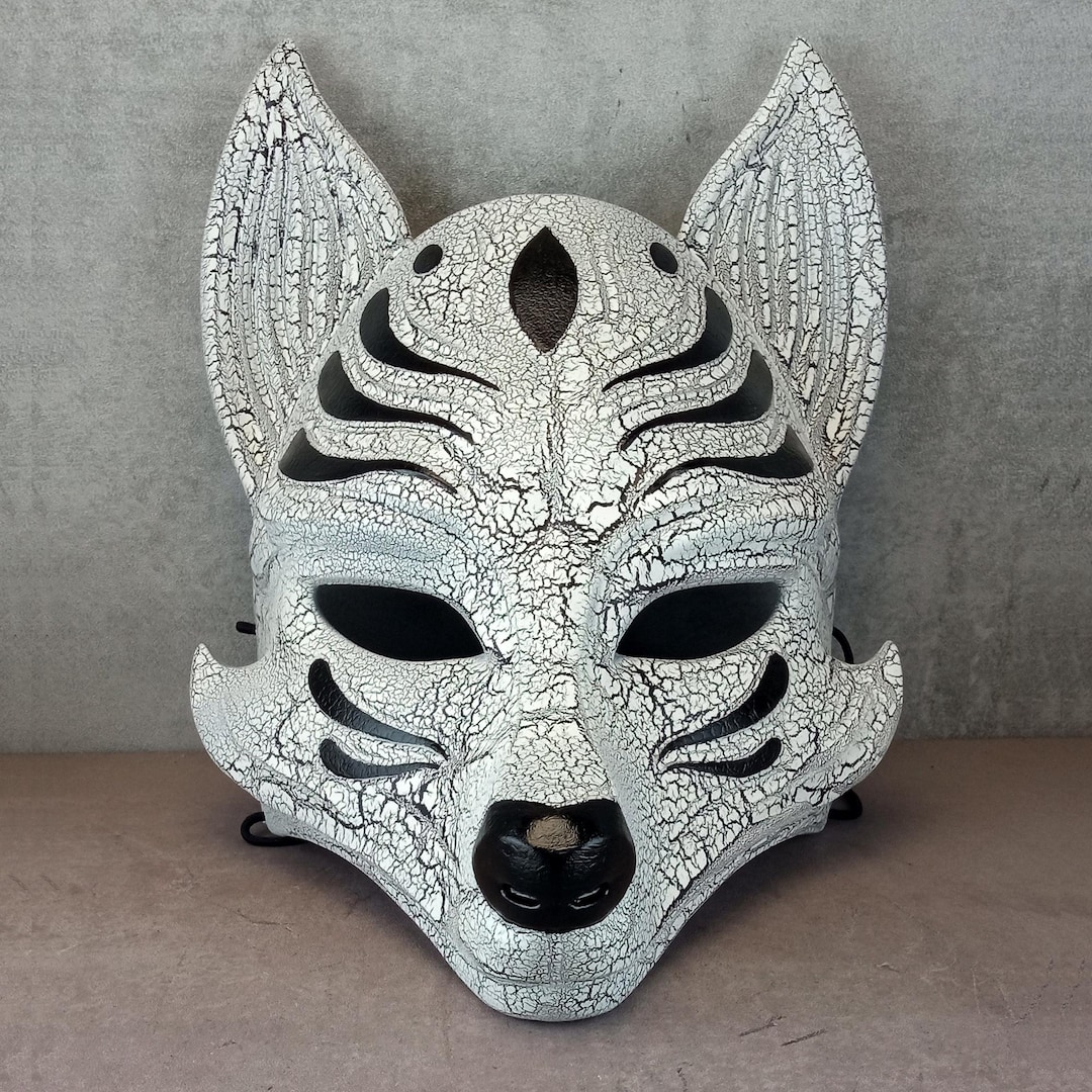 Cracked White Wolf Mask: Japanese Okami Kitsune Cosplay - Etsy