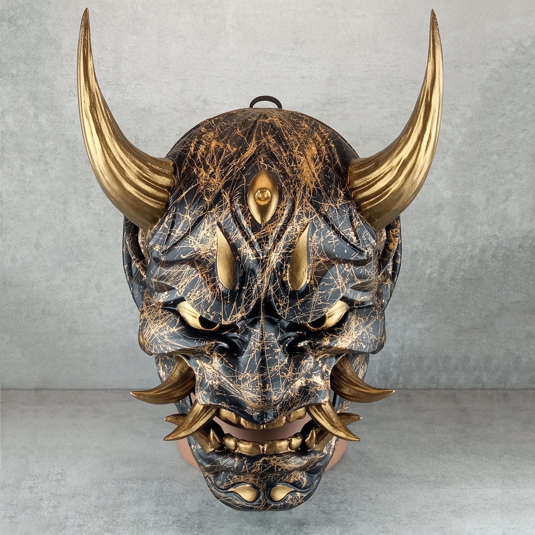 Golden Marble Oni Mask: Traditional Hannya, Wearable Wall Decor - Etsy