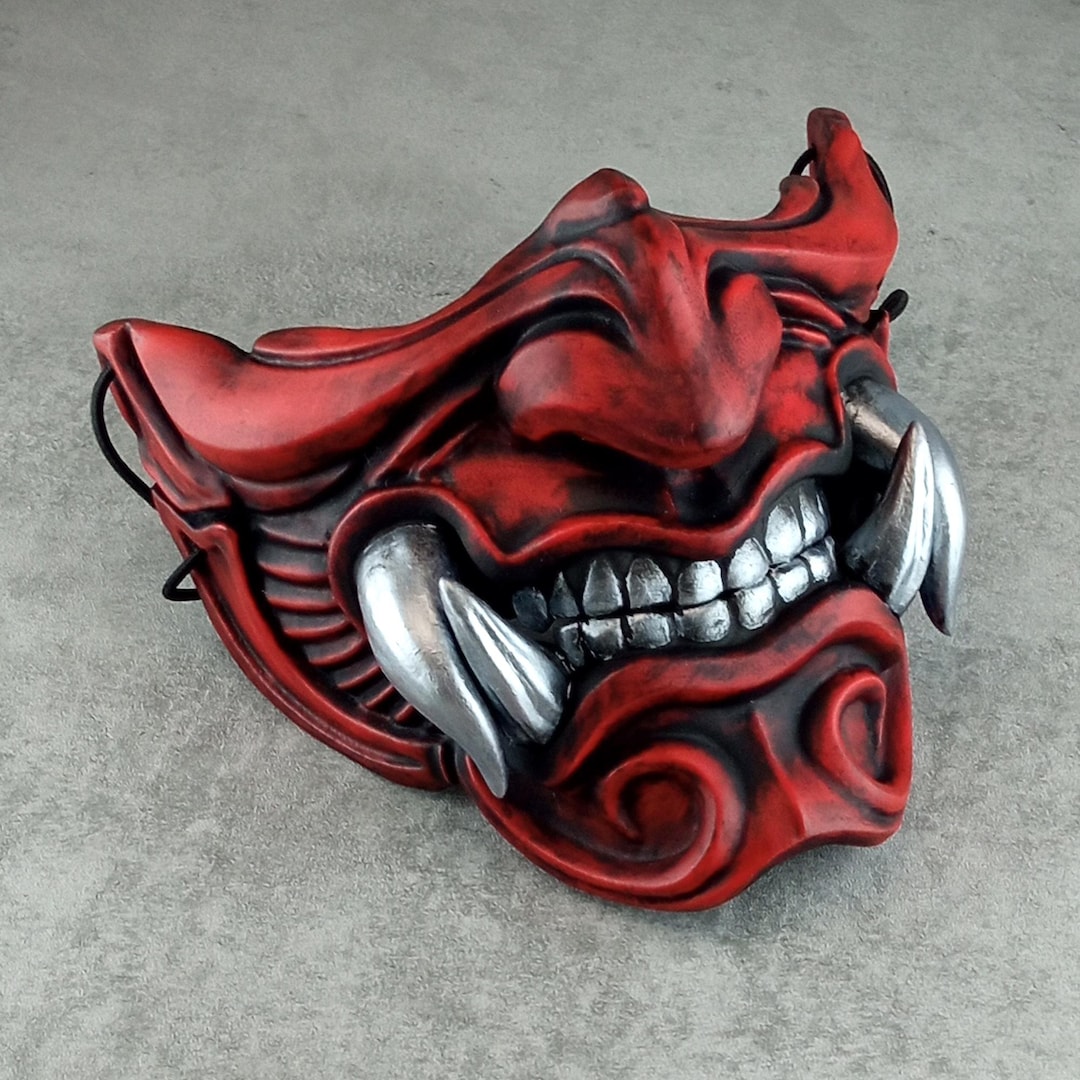 Red Samurai Mask, Traditional Japanese Hannya Mask, Wearable Mask ...