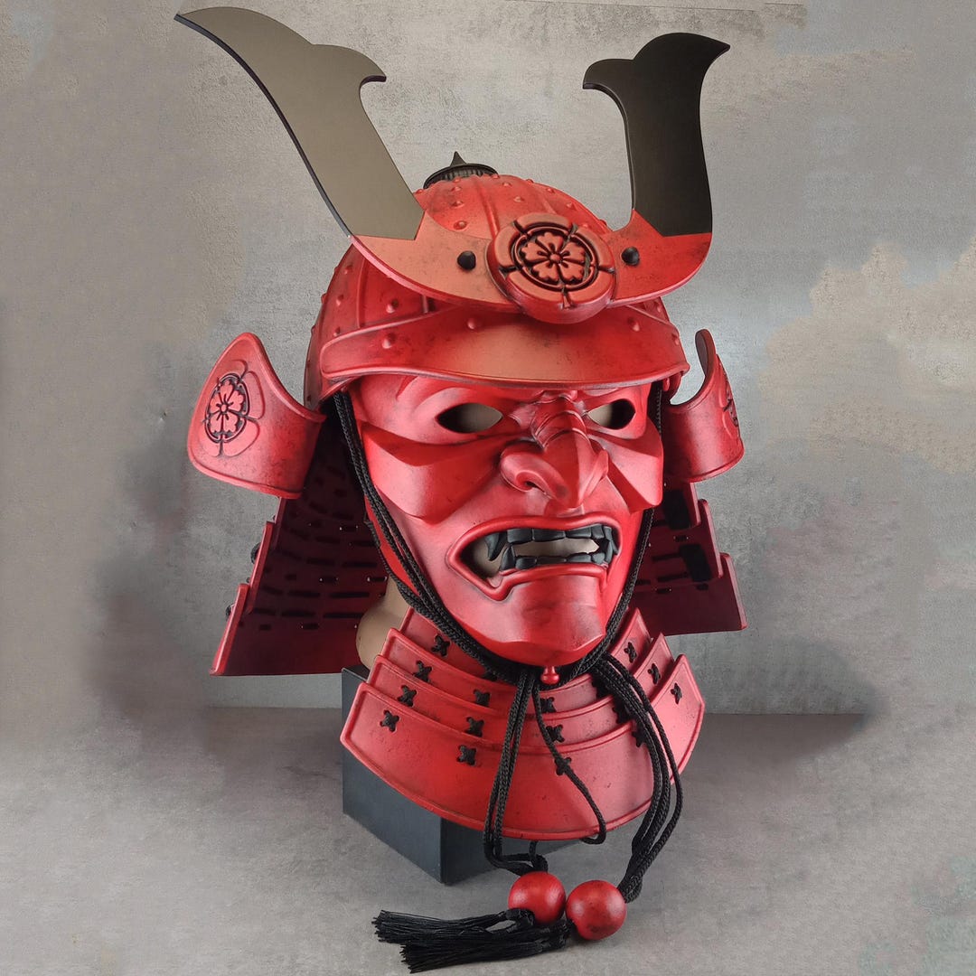 Red Samurai Helmet, Samurai Wearable Helmet, Somen Mask Helmet, Samurai ...
