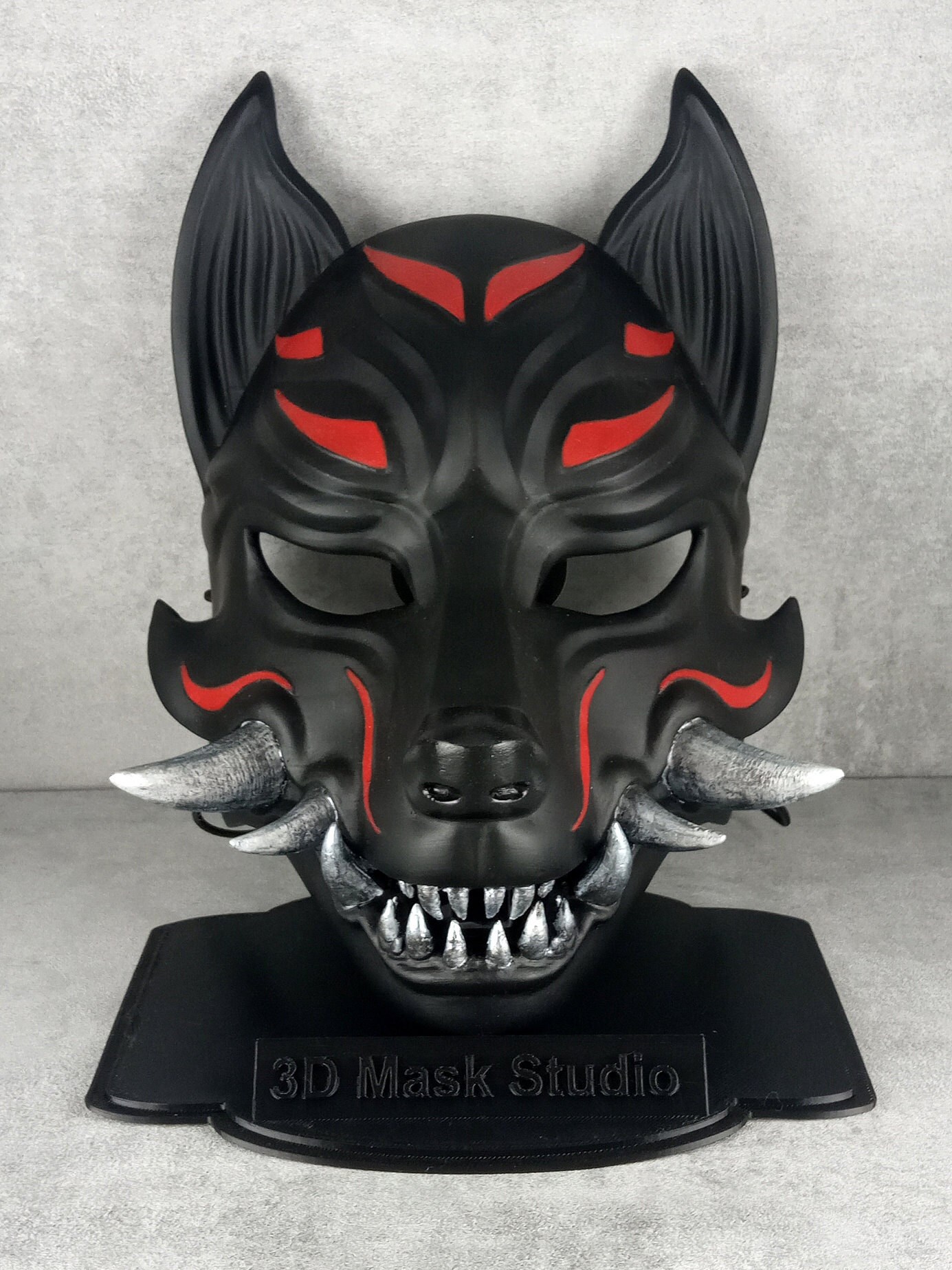Black Okami Wolf Mask: Japanese Kitsune Style Youkai Mask - Etsy