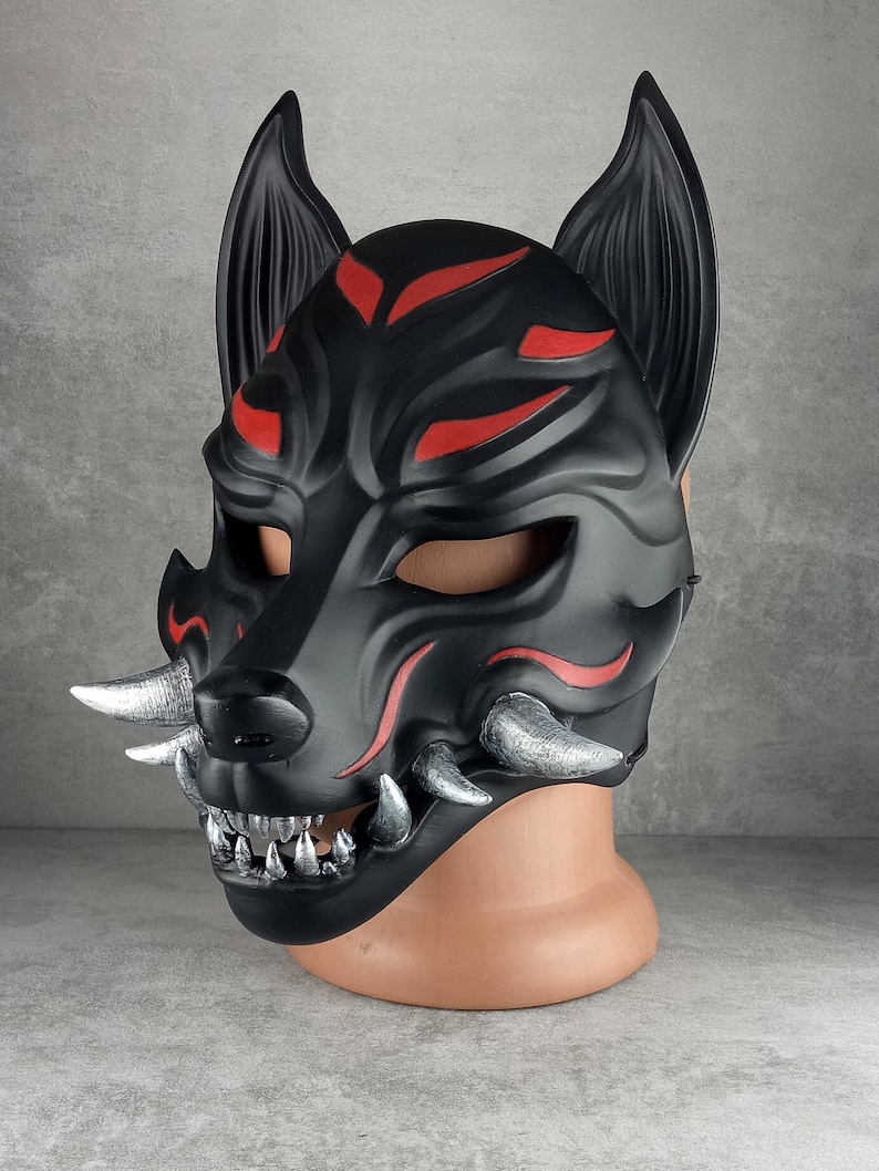 Black Okami Wolf Mask: Japanese Kitsune Style Youkai Mask - Etsy
